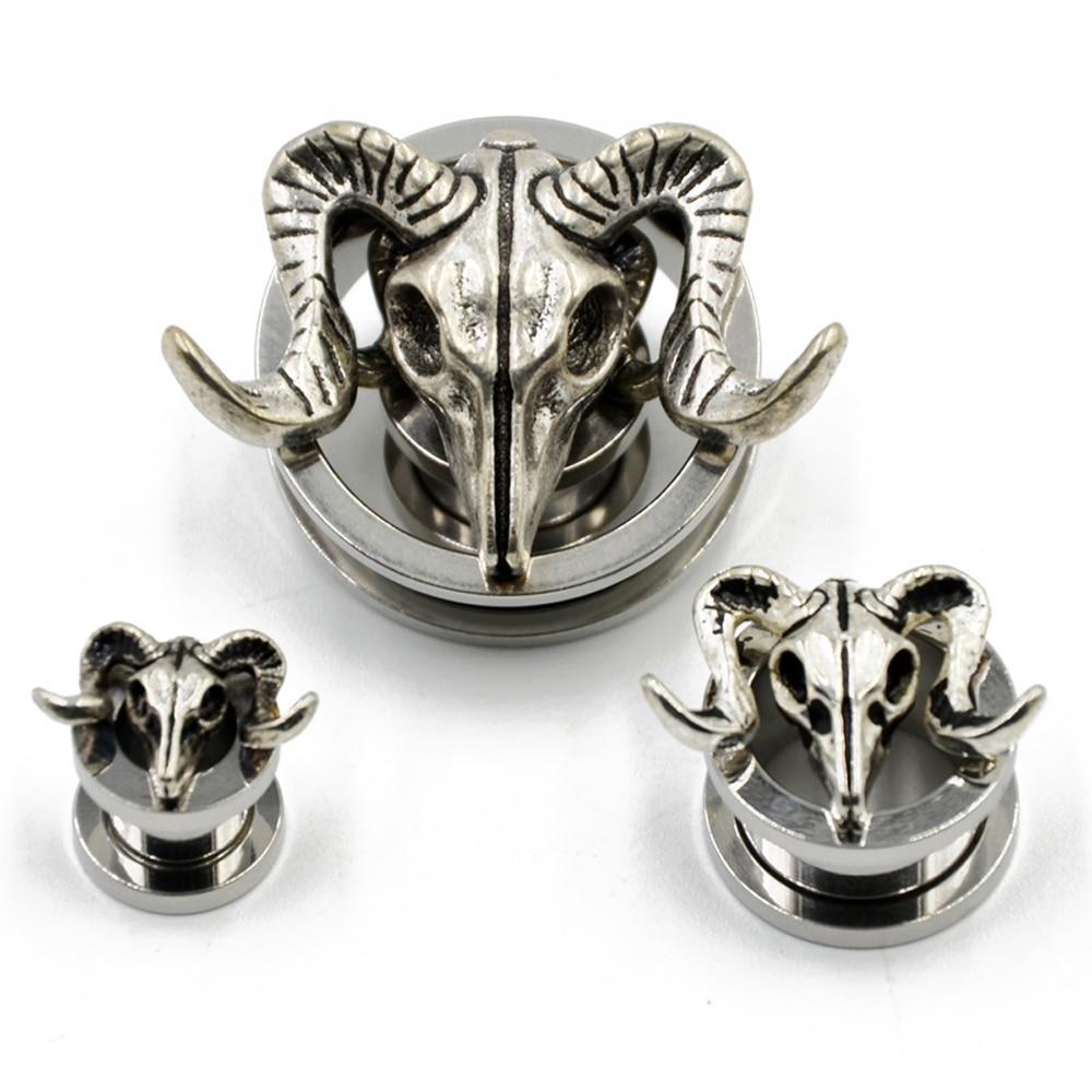 Ram Skull Stainless Steel Ear Plugs 8mm-25mm – Alpha Piercing